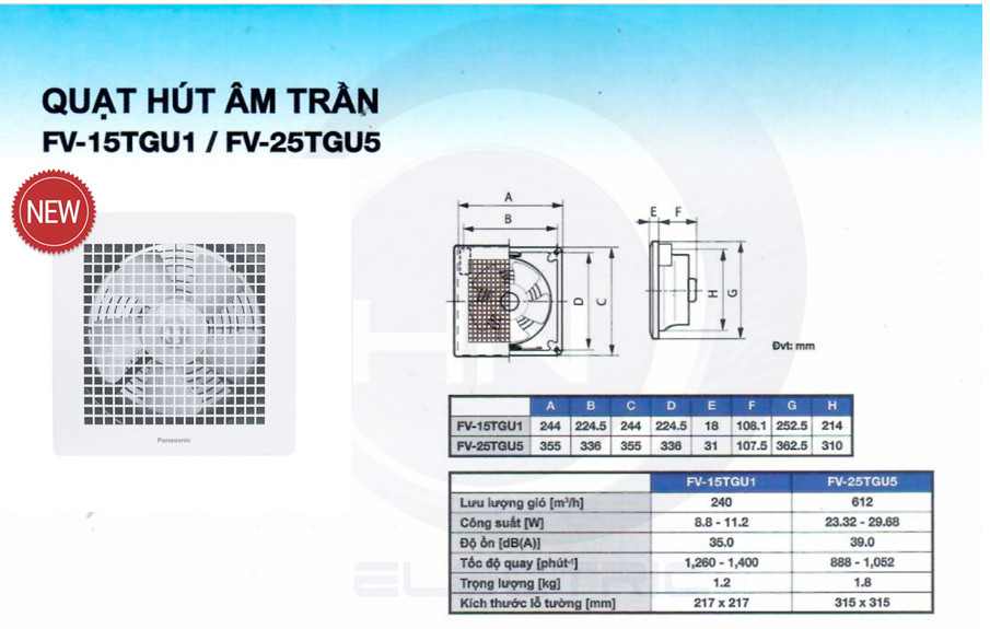 Quạt hút âm trần Panasonic FV-25TGU5